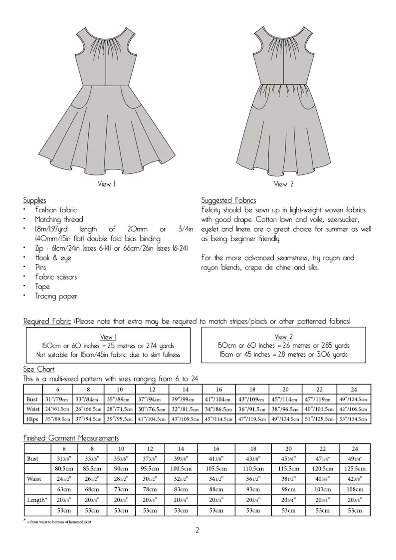 Felicity Dress Ladies PDF Sewing Pattern Multi Size 6 to 24 - Etsy