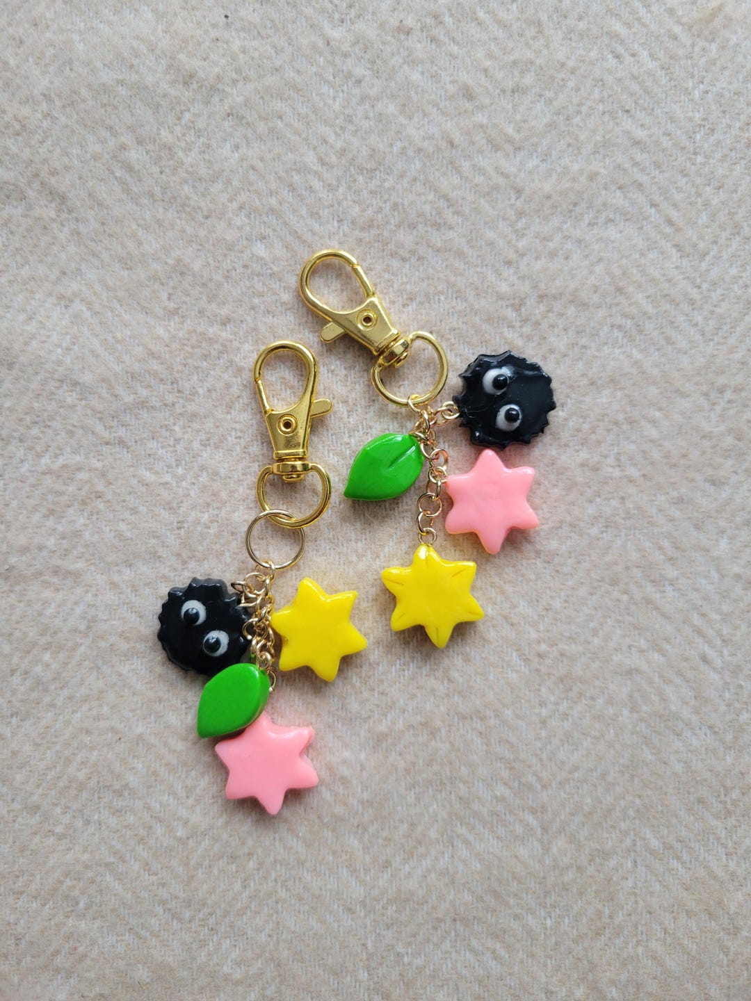 Spirited Away, Studio Ghibli Soot Sprite Charm Keychains Polymer Clay Charms Resin, Gold ...