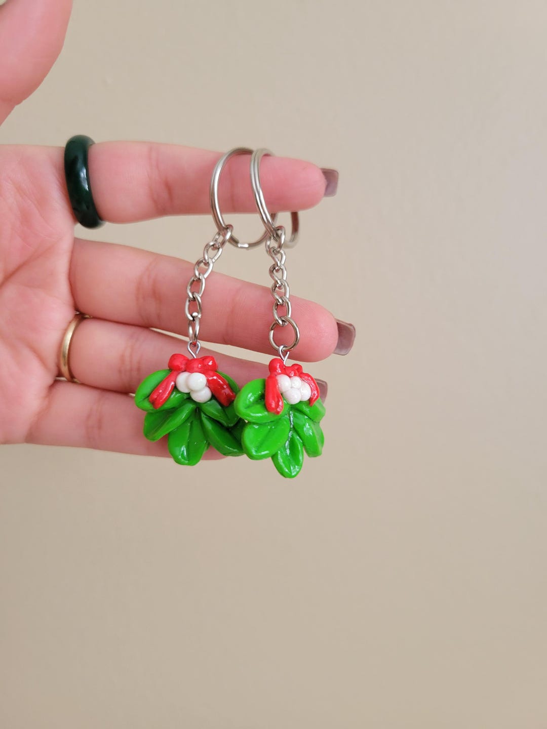 Mistletoe Keychain Christmas Polymer Clay Charm - Etsy