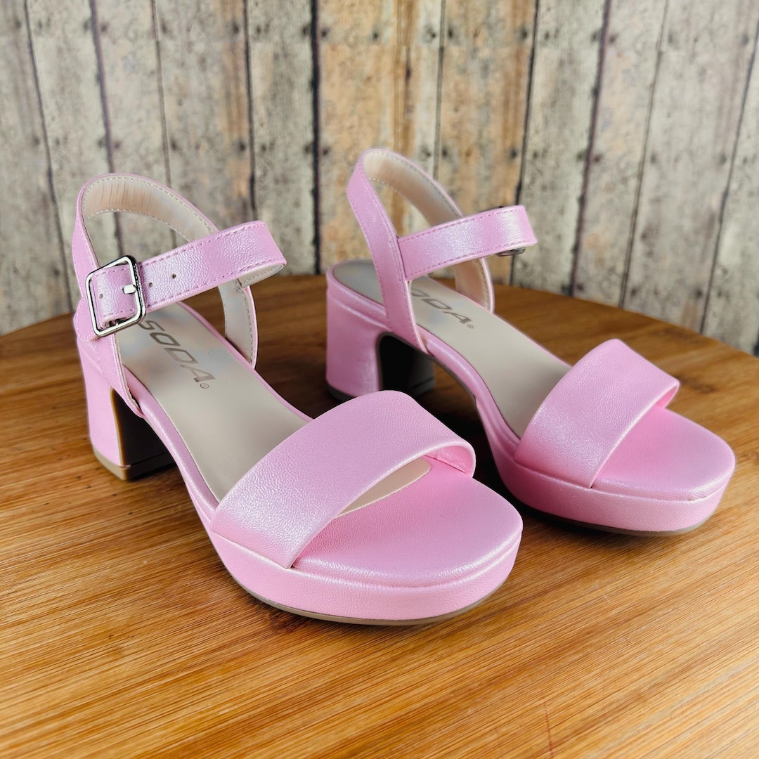 Girls Pink Platform Heels: Chunky Block Heel, Ankle Strap (MACEY-IIS ...