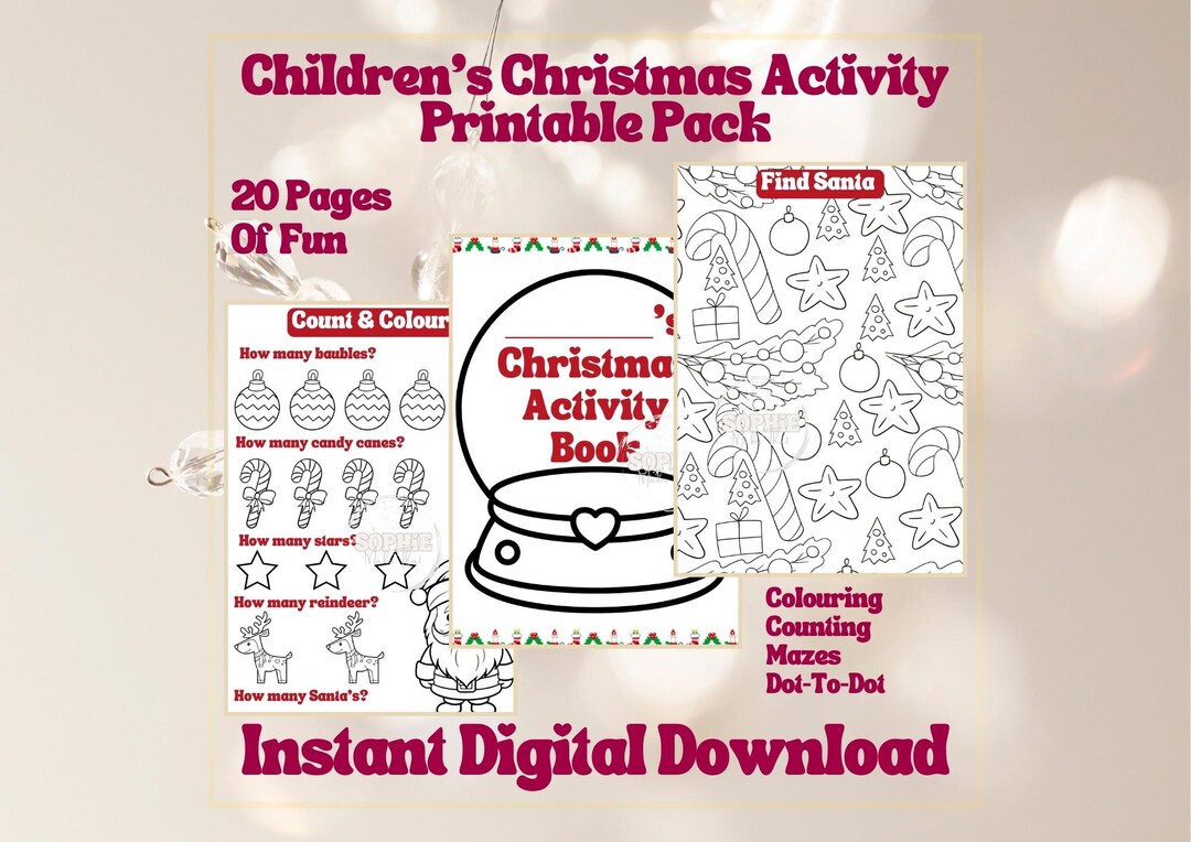 Kids Christmas Activity Pack 20 Page Printable Colouring, Mazes ...