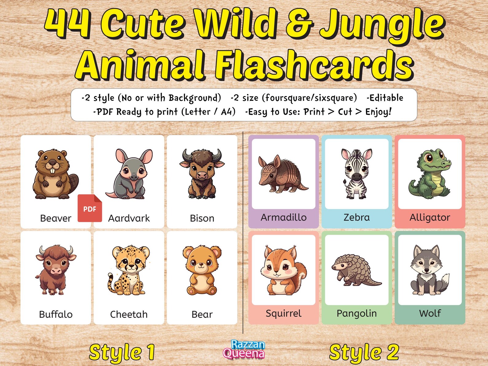 44 Cute Wild Animal Flashcards, 44 Printable Montessori Cards ...