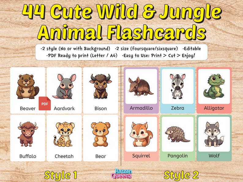 44 Cute Wild Animal Flashcards, 44 Printable Montessori Cards ...