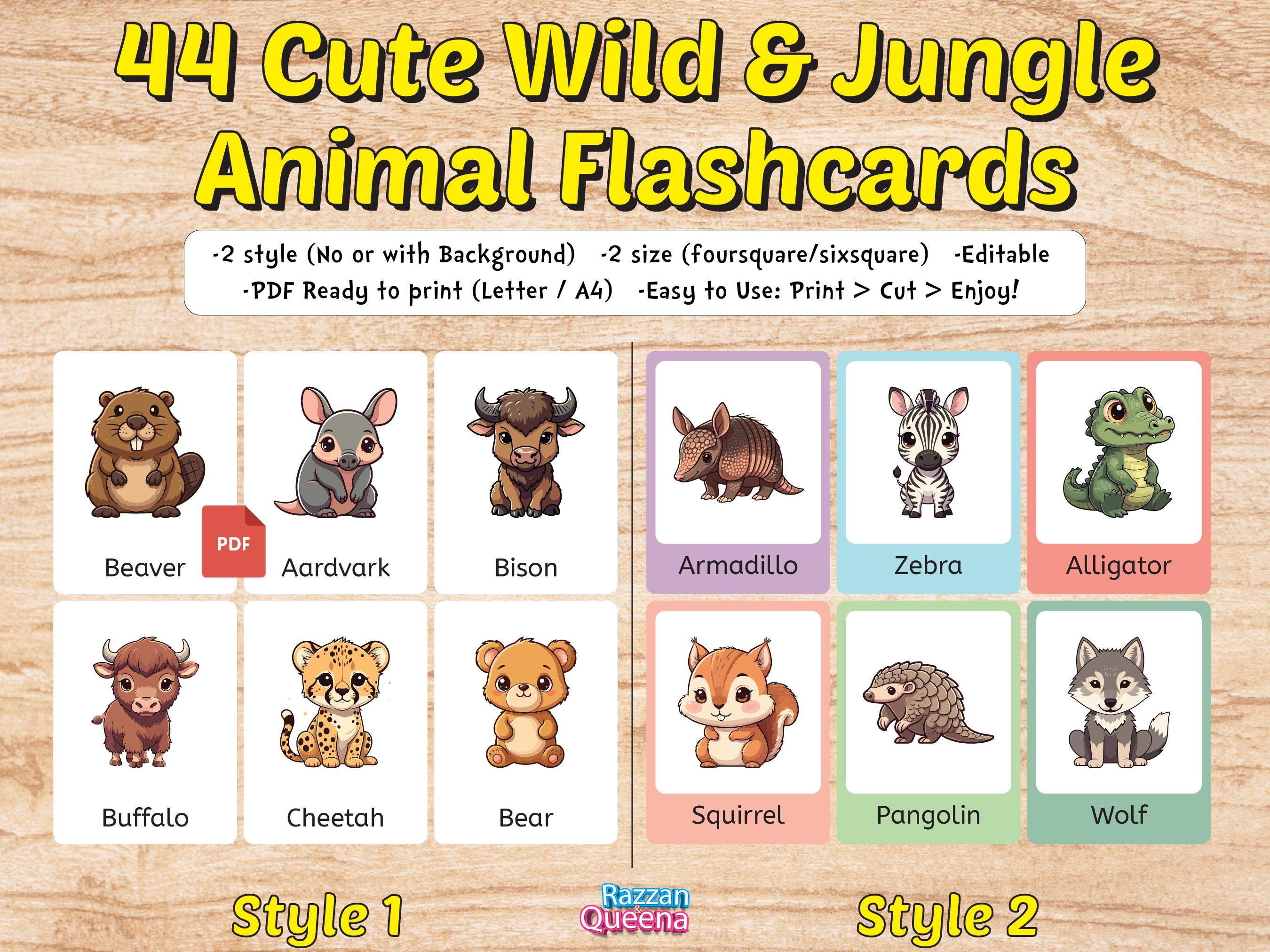 44 Cute Wild Animal Flashcards, 44 Printable Montessori Cards ...