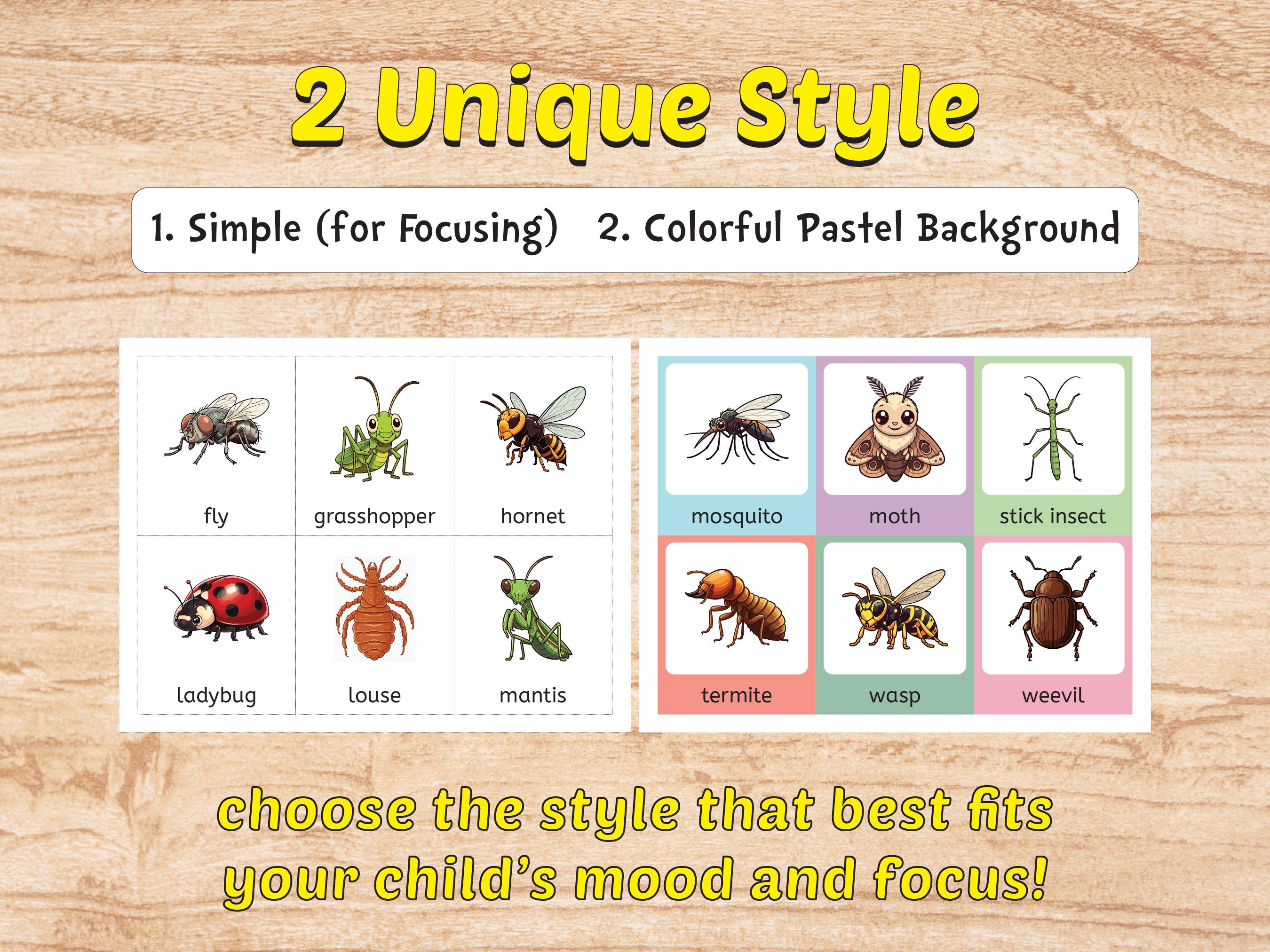 25 Cute Bug & Insects Flashcards, 25 Printable Montessori Toys for ...