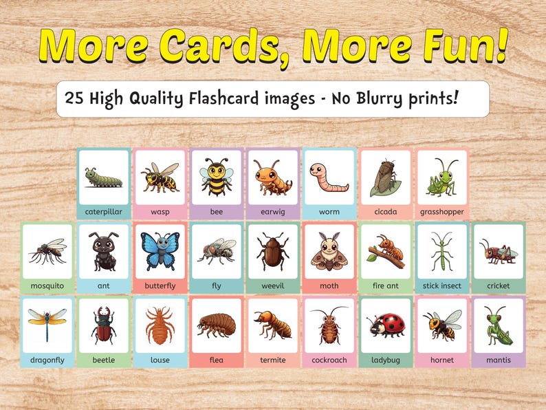 25 Cute Bug & Insects Flashcards, 25 Printable Montessori Toys for ...