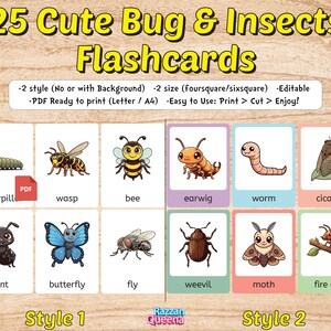 25 Cute Bug & Insects Flashcards, 25 Printable Montessori Toys for ...