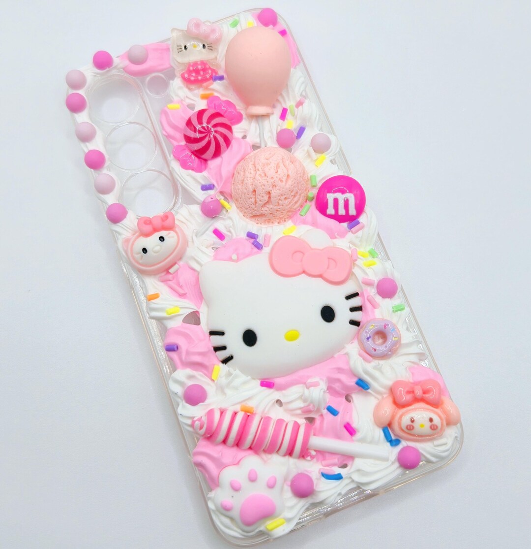 Custom Kawaii Hello Kitty Decoden Phone Case Pink Whipped Cream & Sweet ...