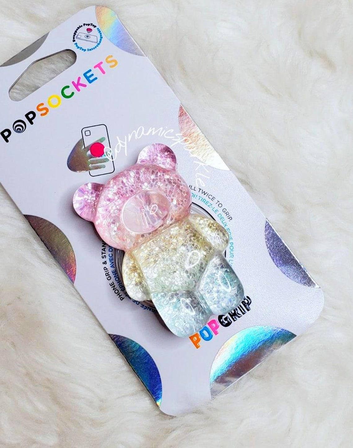 Glitter Bear Popsocket Grip: Kawaii Pastel Rainbow Phone Stand - Etsy