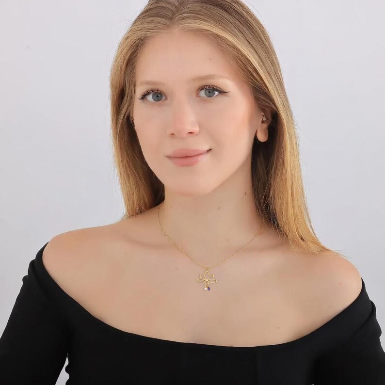 14K Gold Lotus Necklace, Lotus Flower Necklace, Yoga Necklace ...