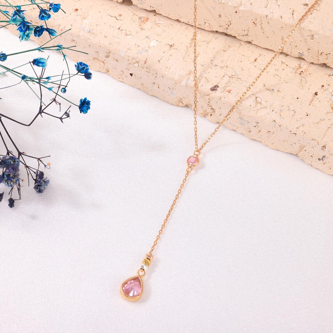 Dangling Dorical Drop Stone Necklace, Tiny Dangling Stone Necklace ...