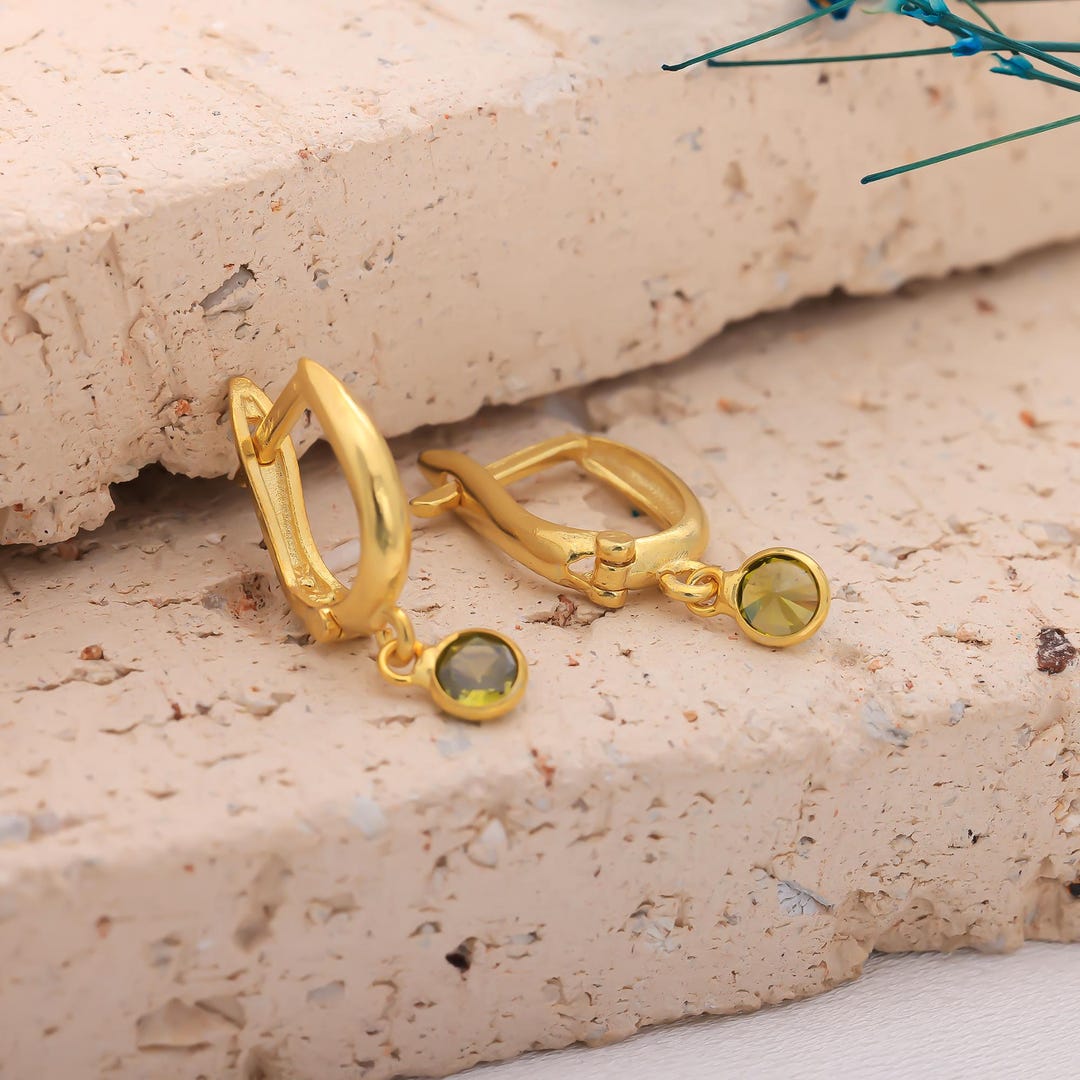 Handcrafted Birthstone Hoop Earrings, Dangle Drop Birthstone Earrings ...