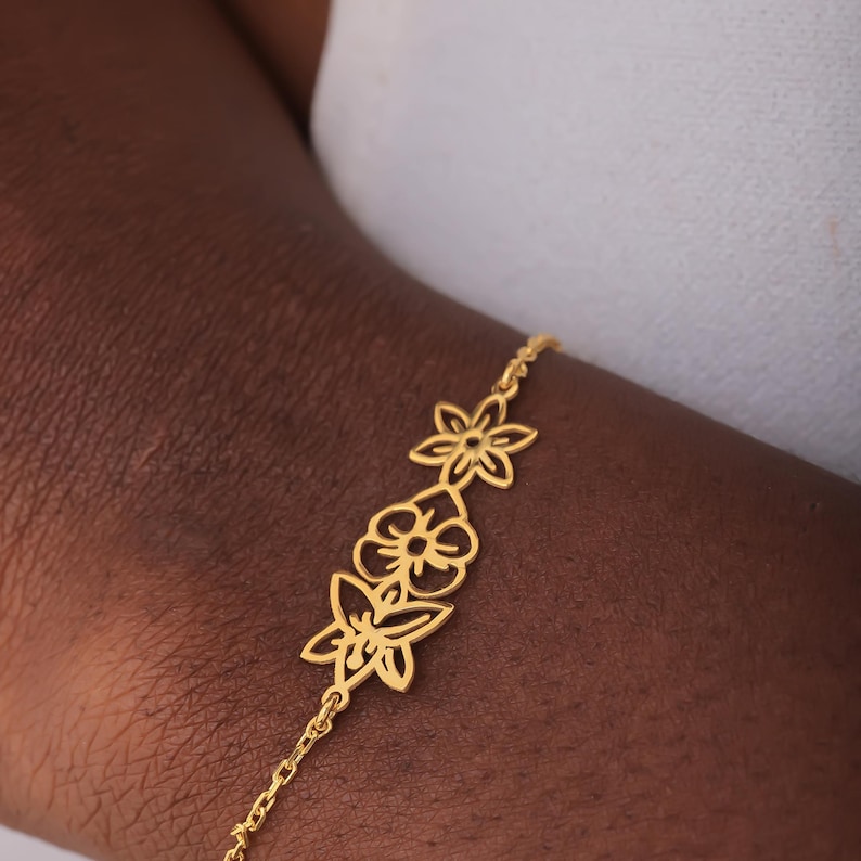 Personalized Birth Flower Bracelet, Custom Family Birth Flower Jewelry ...