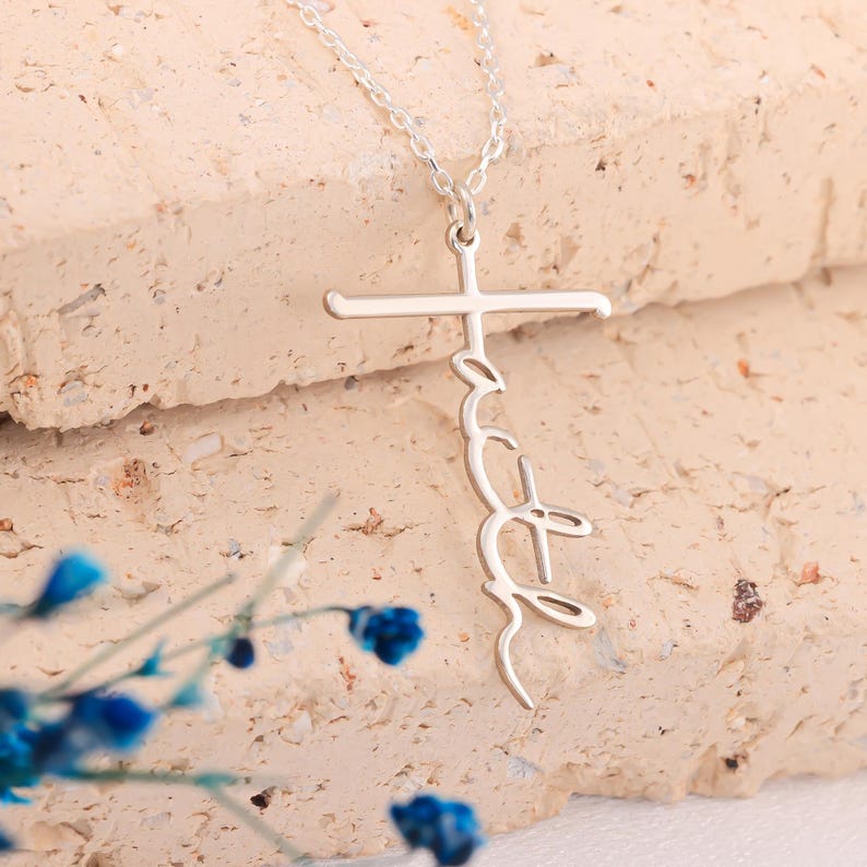 Silver Vertical Faith Cross Necklace, Faith Dainty Cross Pendant ...