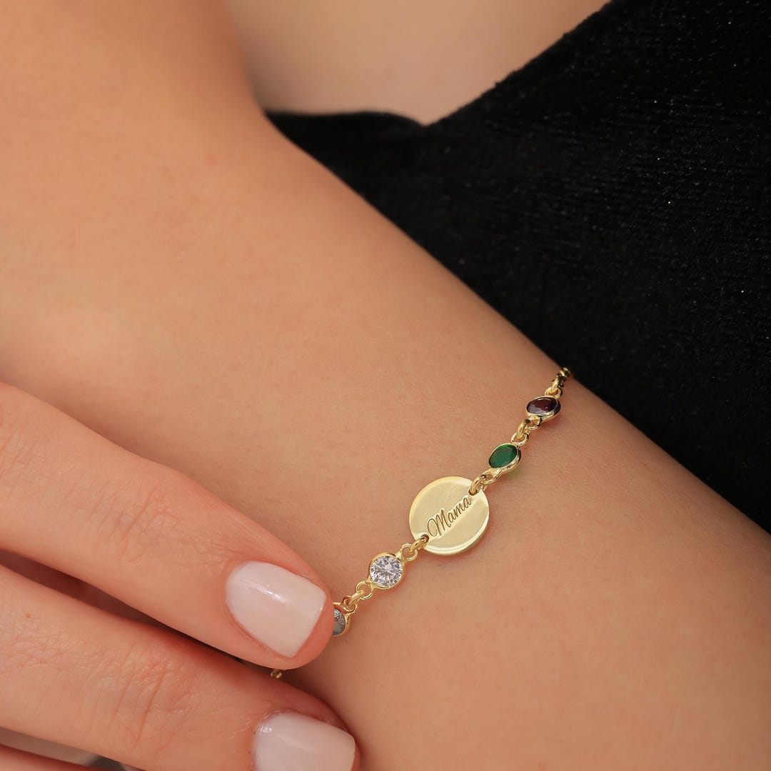 Custom Gold Disc Bracelet With Birthstone, Personalized Jewelry ...
