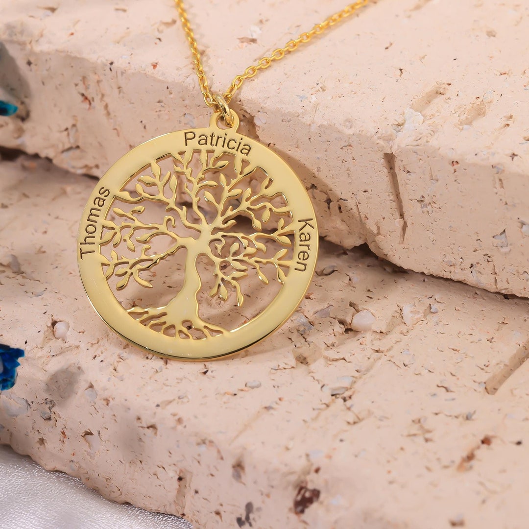 Engraved Names Family Tree Necklace, Family Tree Name Necklace ...