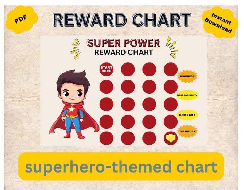 Superhero Reward Chart, Toddler Reward Chart, Reward Chart Printable ...
