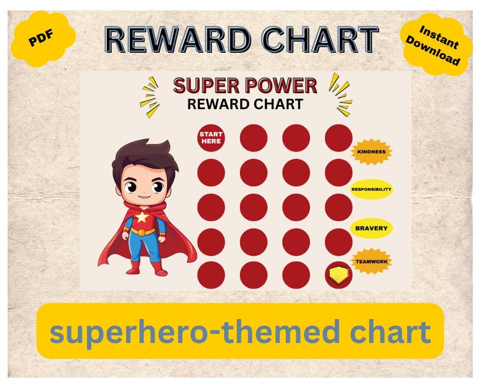 Superhero Reward Chart, Toddler Reward Chart, Reward Chart Printable ...