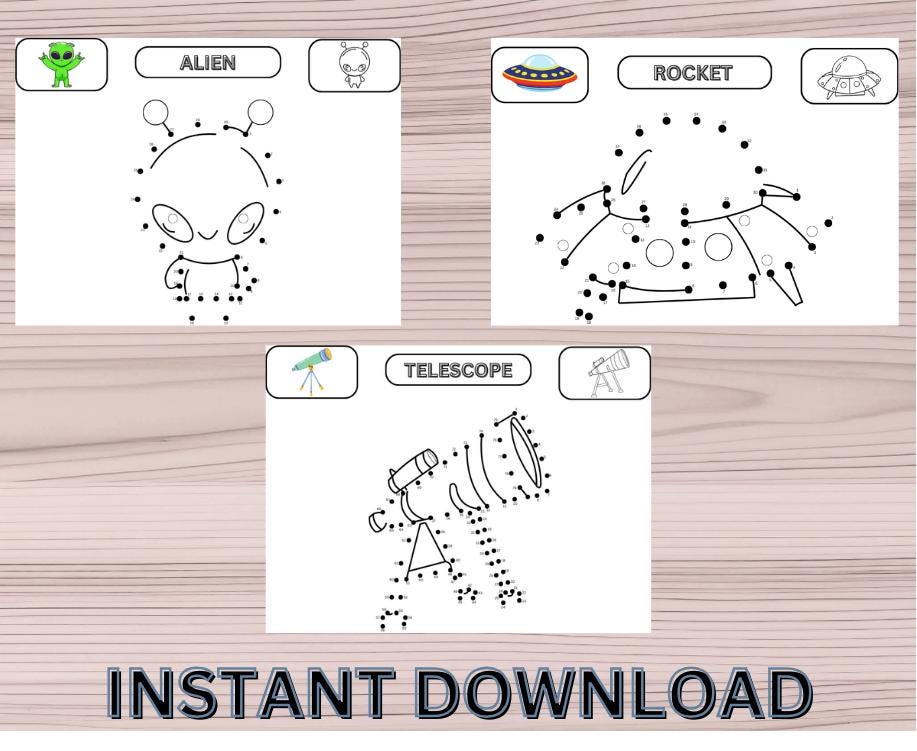 Space-themed Dot to Dot, Coloring Book for Kids, Connect the Dots Kids ...