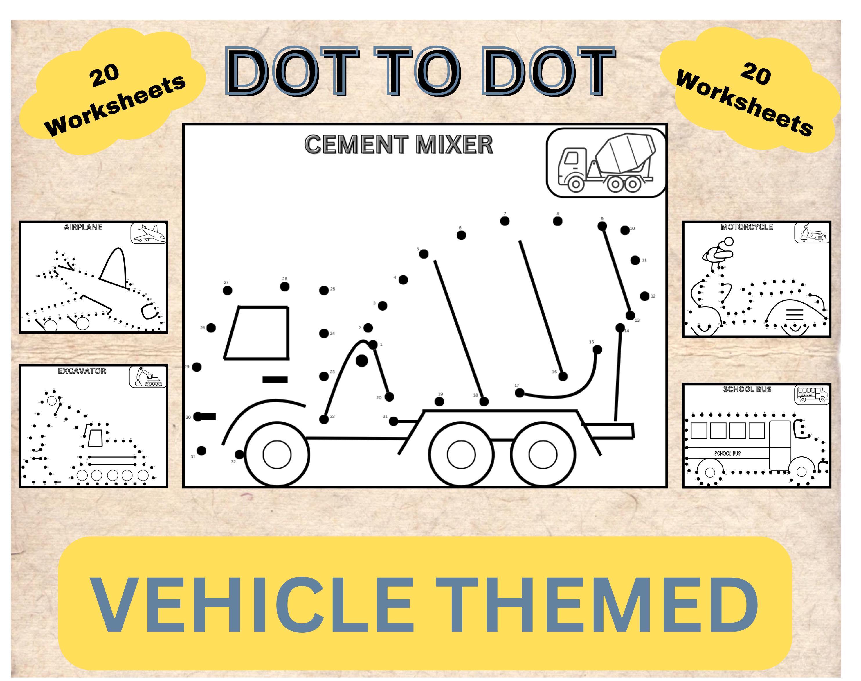 Dot to Dot Worksheets - Connect the Dots Activity Book -vehicle Themed ...