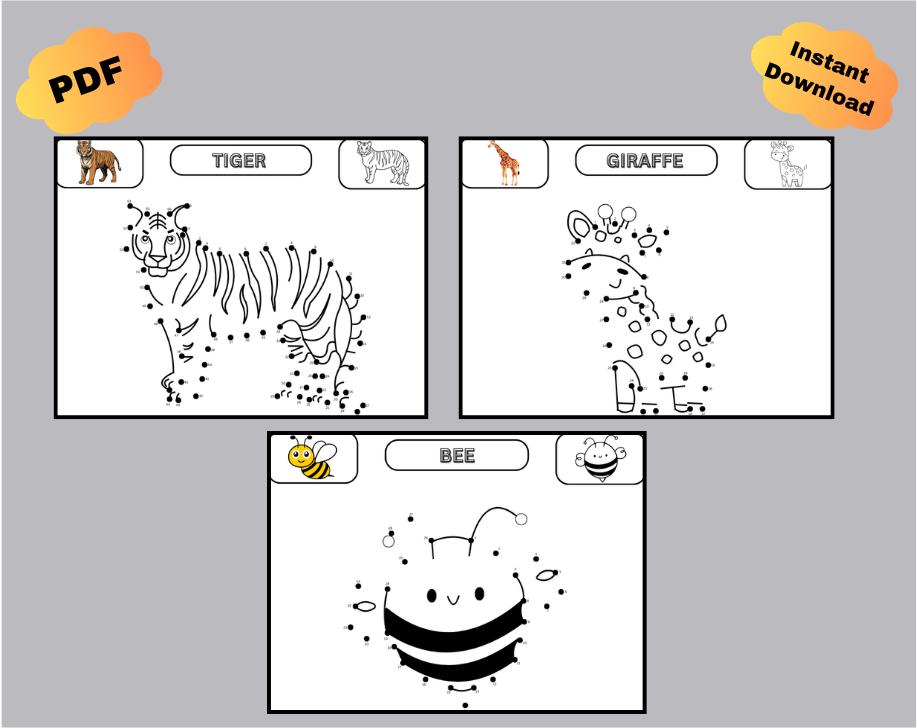 90 Cute Dot-to-dot Printable Pages ,dot to Dot Bundle , Animal Dot to ...