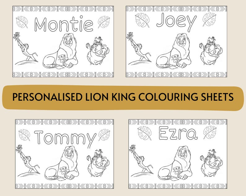 Personalised Lion King Colouring Page - Etsy
