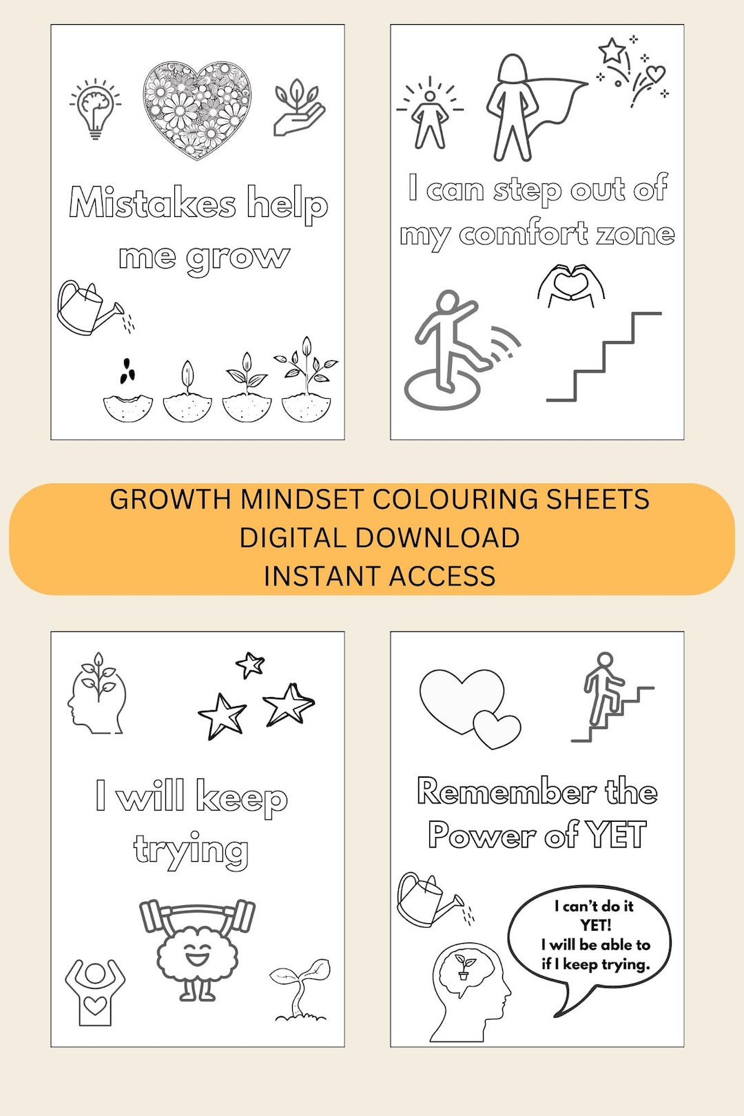 Growth Mindset Colouring Pages - Etsy