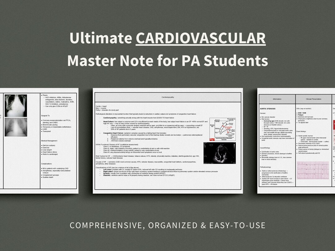 Cardiovascular Master Note Study Guide, Physician Assistant, Nurse ...