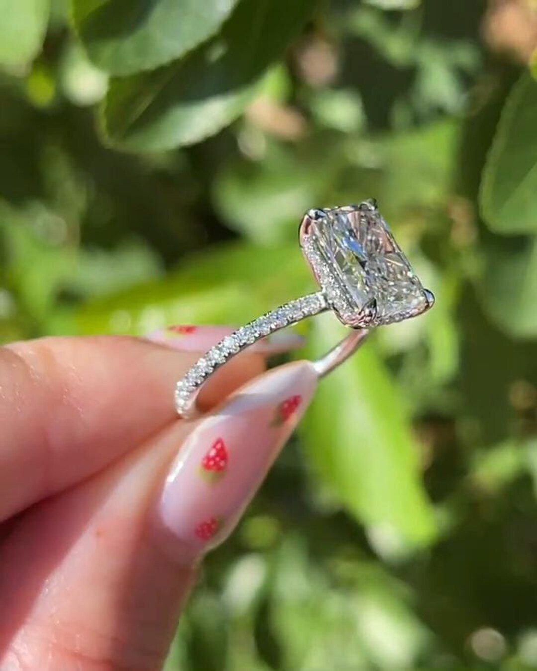 Radiant Cut Hidden Halo White Gold Moissanite Engagement Ring, 3/4 ...