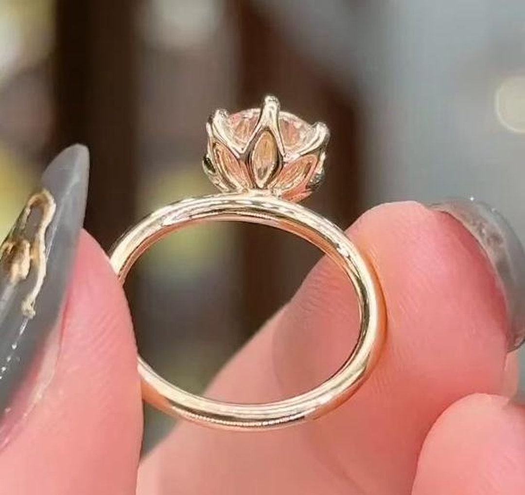 Vintage Tulip Setting Engagement Ring 14k Gold Flower Solitaire Diamond ...