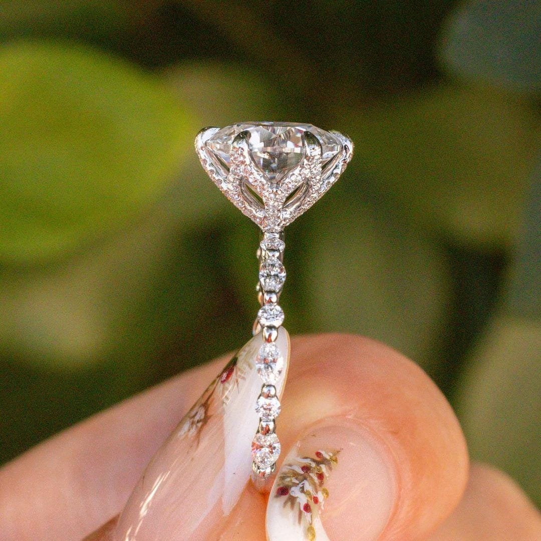 Vintage 2ct Moissanite Engagement Ring With Side Stone Marquise & Round ...