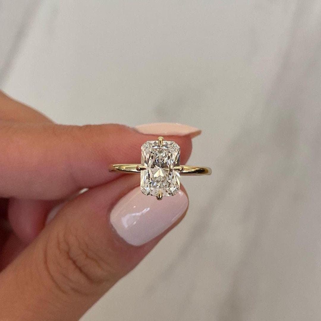 Antique Radiant Cut Engagement Ring With Hidden Halo, Compass Setting ...