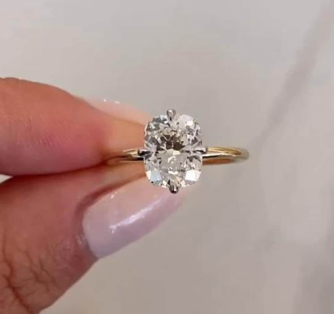 Elongated Cushion Cut Moissanite Engagement Ring With Compass Setting ...