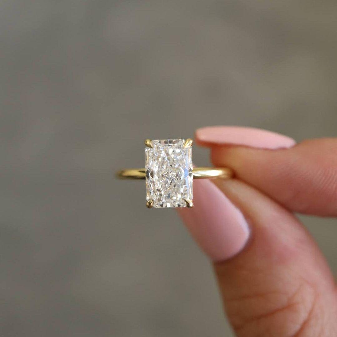 14k Yellow Gold Radiant Cut Engagement Ring With Hidden Halo, 2ct ...