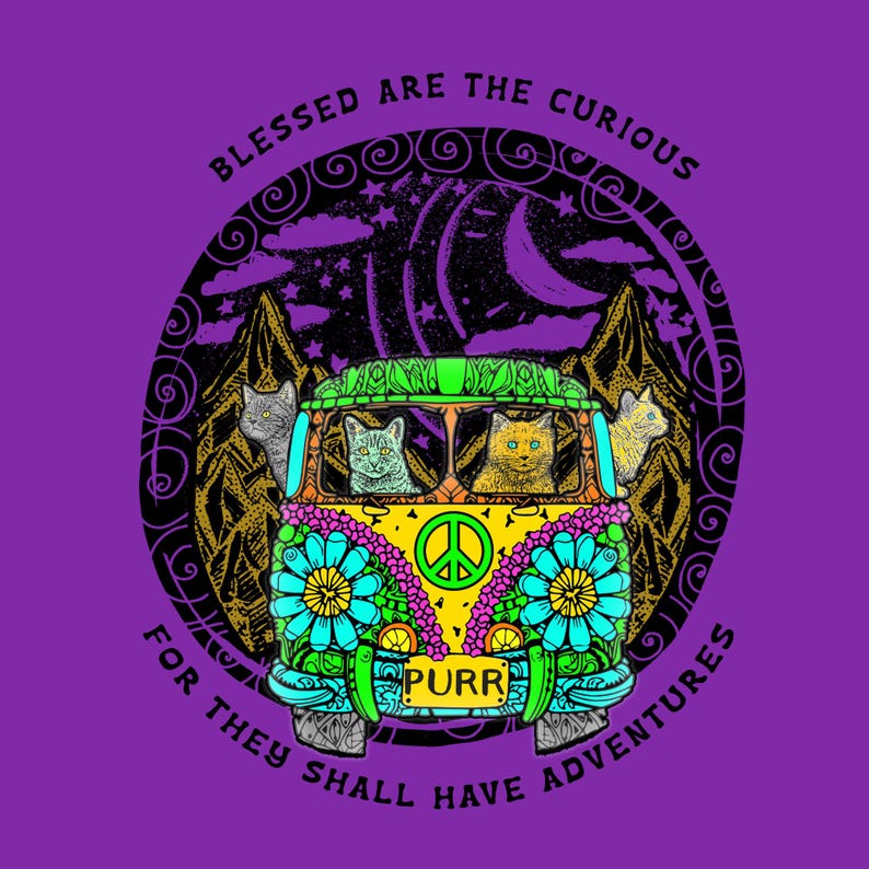 Cat Bus Cat Adventure, Travel, Hippy Cats, Psychedelic, Vintage 60's ...