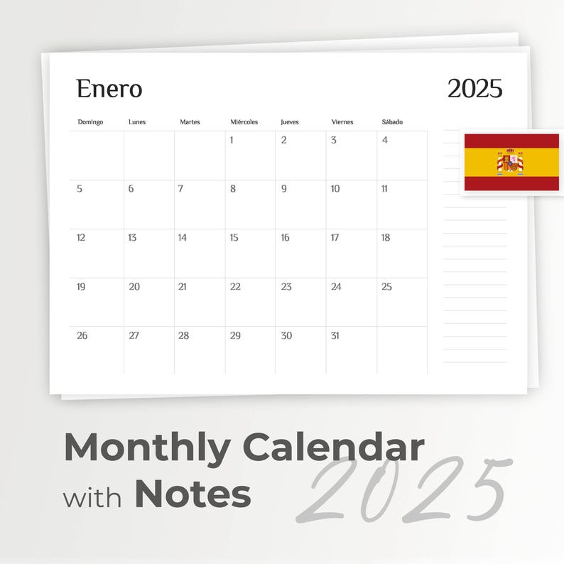 2025 Spanish Calendar, 2025 Monthly Calendar With Notes, Calendario ...