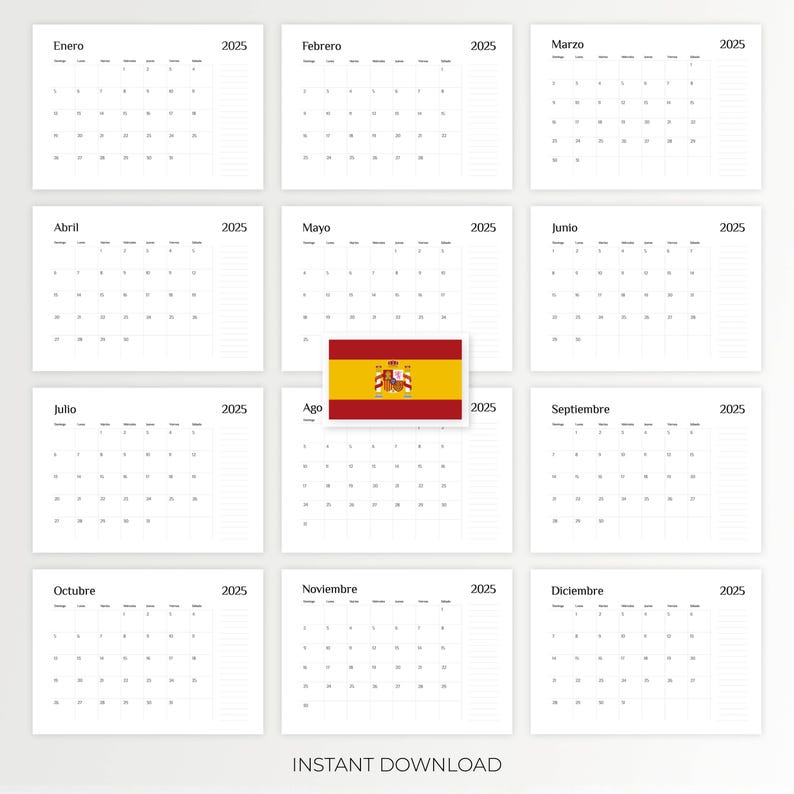 2025 Spanish Calendar, 2025 Monthly Calendar With Notes, Calendario ...