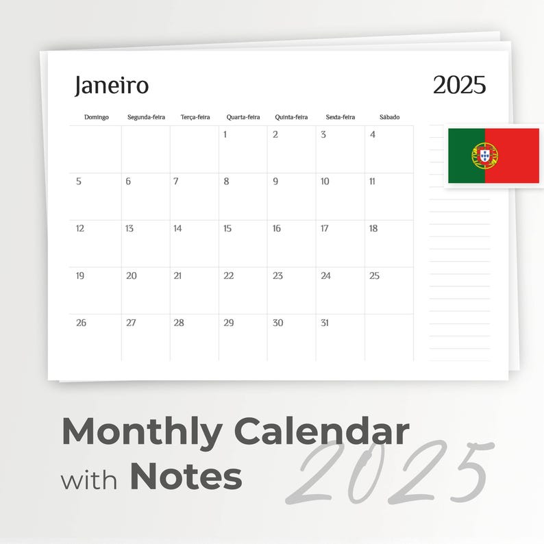 Calendar in Portuguese 2025, Portuguese Planner 2025, Monthly ...