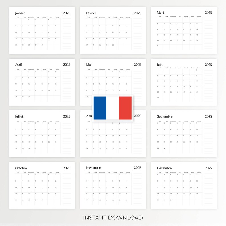 2025 French Calendar, 2025 Monthly Calendar With Notes, Calendrier ...