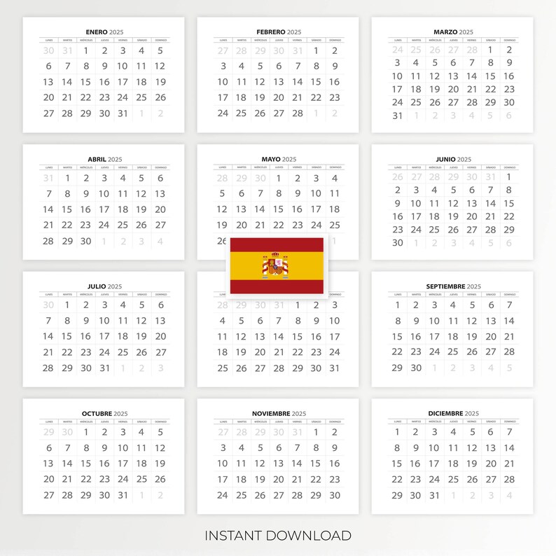 2025 Spanish Calendar, 2025 Monthly Calendar in Spanish, Calendario ...