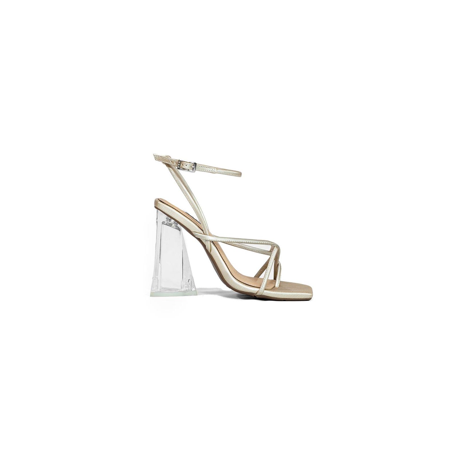High Transparent Block Heel Women's Shoes With Ankle Strap and Cross ...