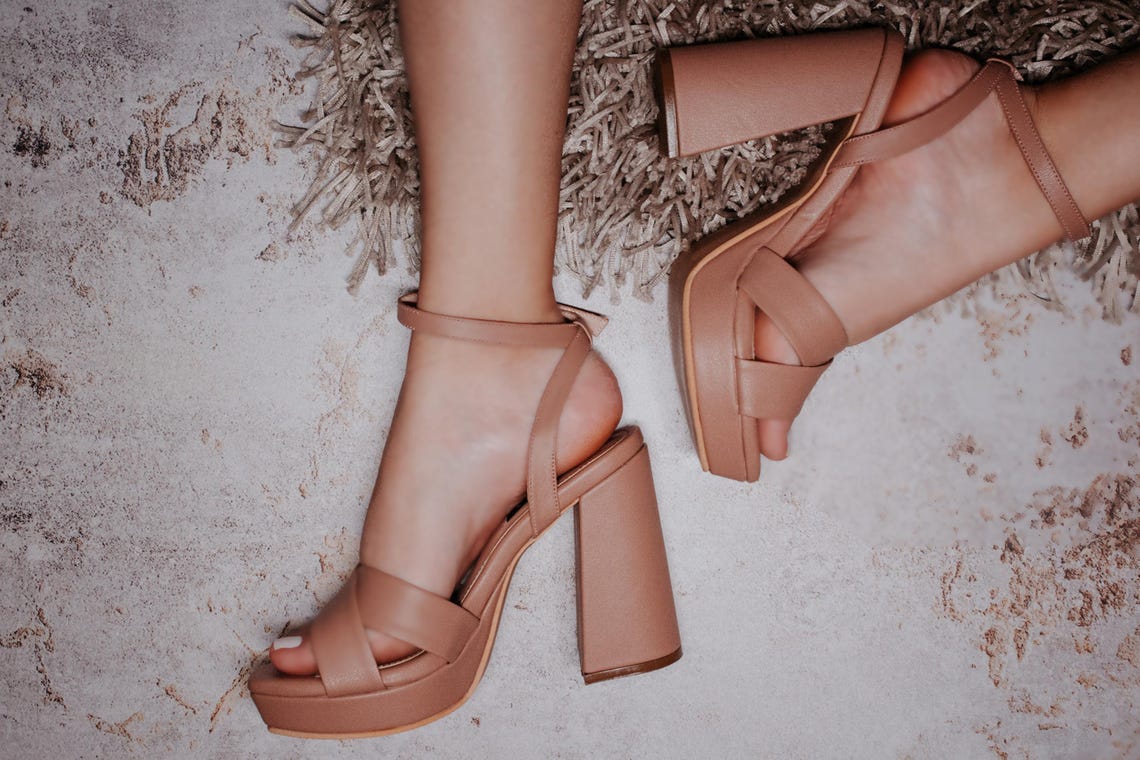 High Heel Platform With Ankle Strap Buckle on and X-strap on Front and ...