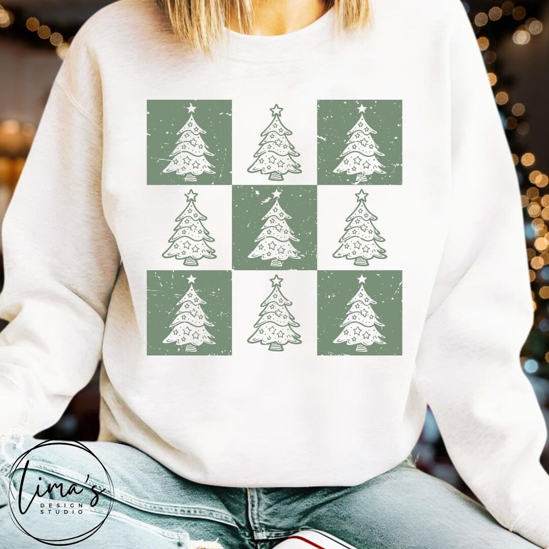 Retro Christmas Tree PNG, Distressed Christmas SVG, Checkered Christmas ...
