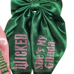 Large - Wicked Inspired Hair Bow Set: Elphaba and Glinda Satin Bows - Etsy