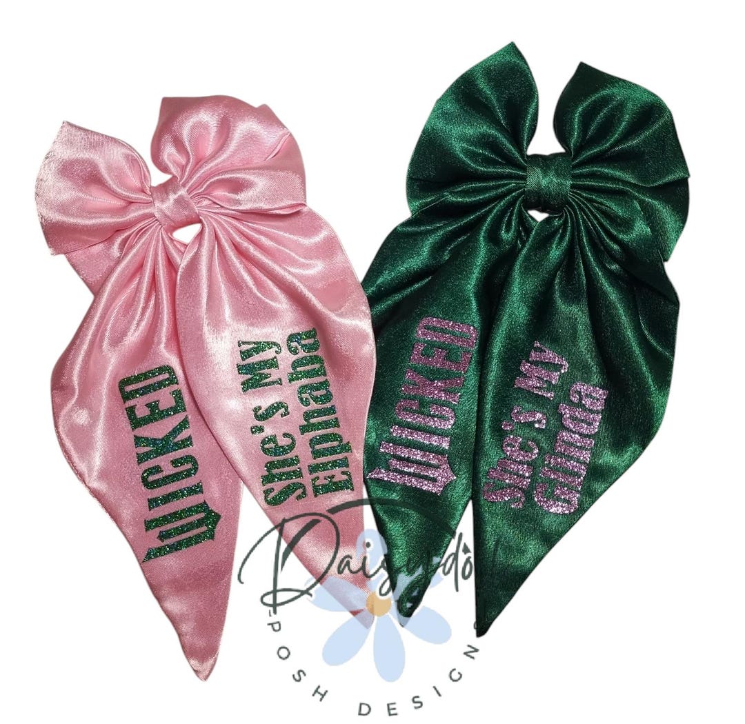 Large - Wicked Inspired Hair Bow Set: Elphaba and Glinda Satin Bows - Etsy