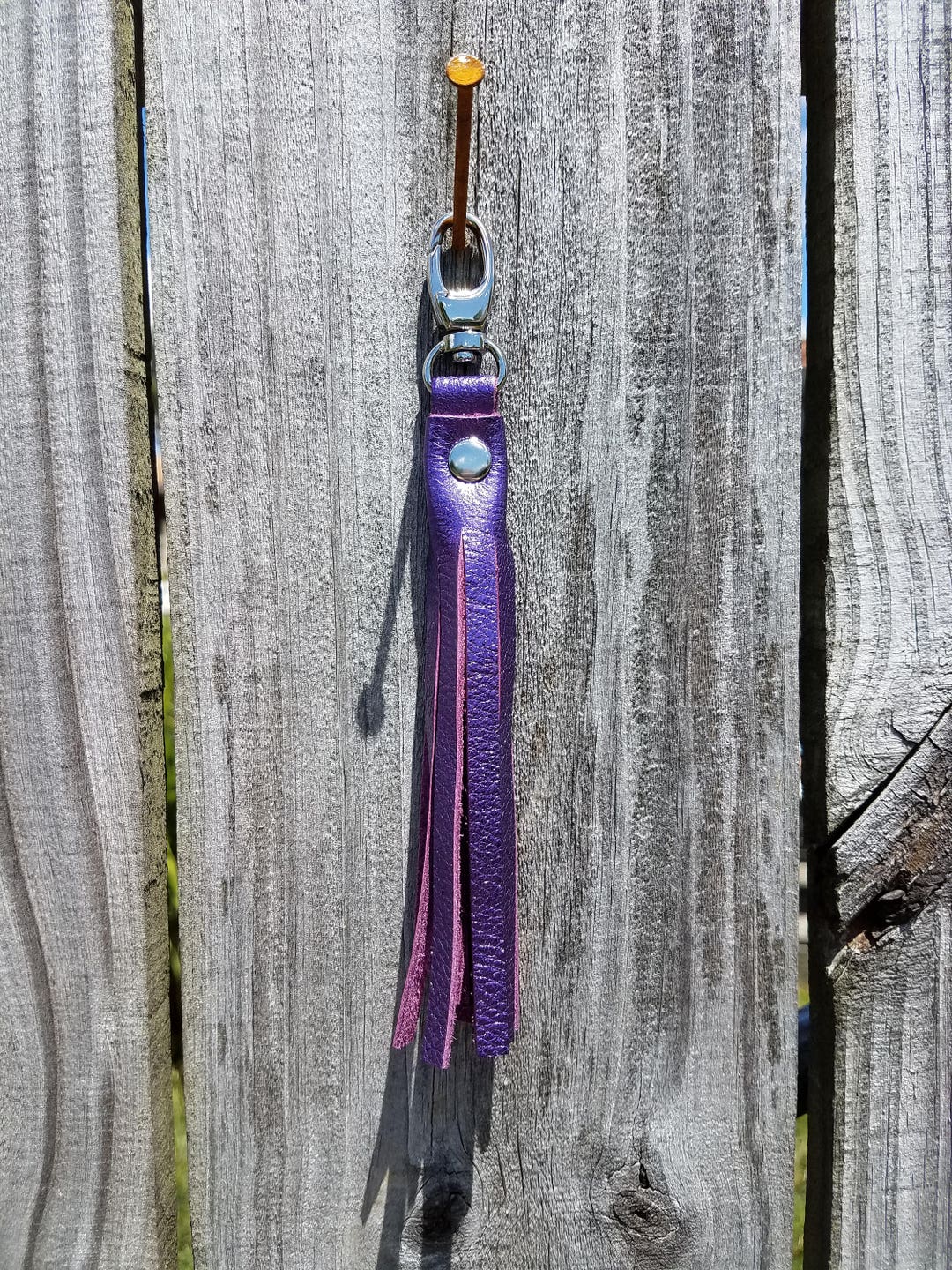 Metallic Royal Purple Genuine Leather Tassel Keychain Clip-on - Etsy
