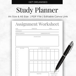 Study Planner Template | Printable Study Organizer | Academic Planner ...
