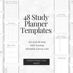 Study Planner Bundle | A4 A5 Printable PDF + Canva Link | Editable ...