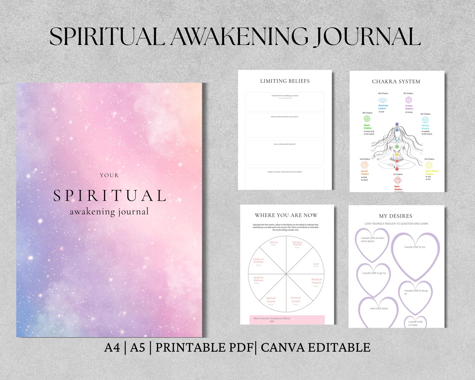 Spiritual Awakening Printable Journal (A4 & A5) Instant Download, Canva ...