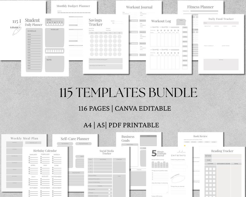 115 Planner Templates Printable PDF | Task Tracker Worksheets | Goal ...